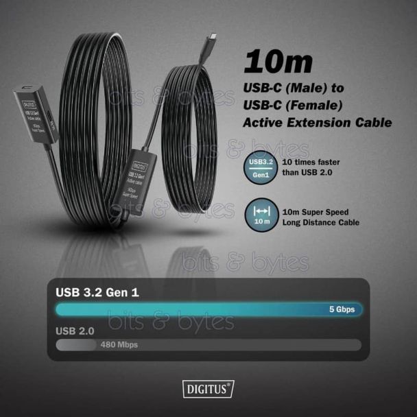 Digitus DA-73109 10.0m Active USB-C Extension 5Gbps Cable | bits ...