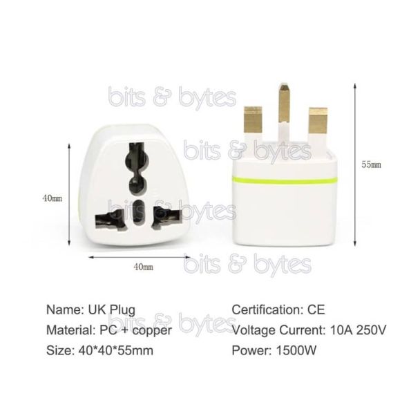 EU / US / AU Socket to UK 3pin Plug Adapter | bits & bytes malta